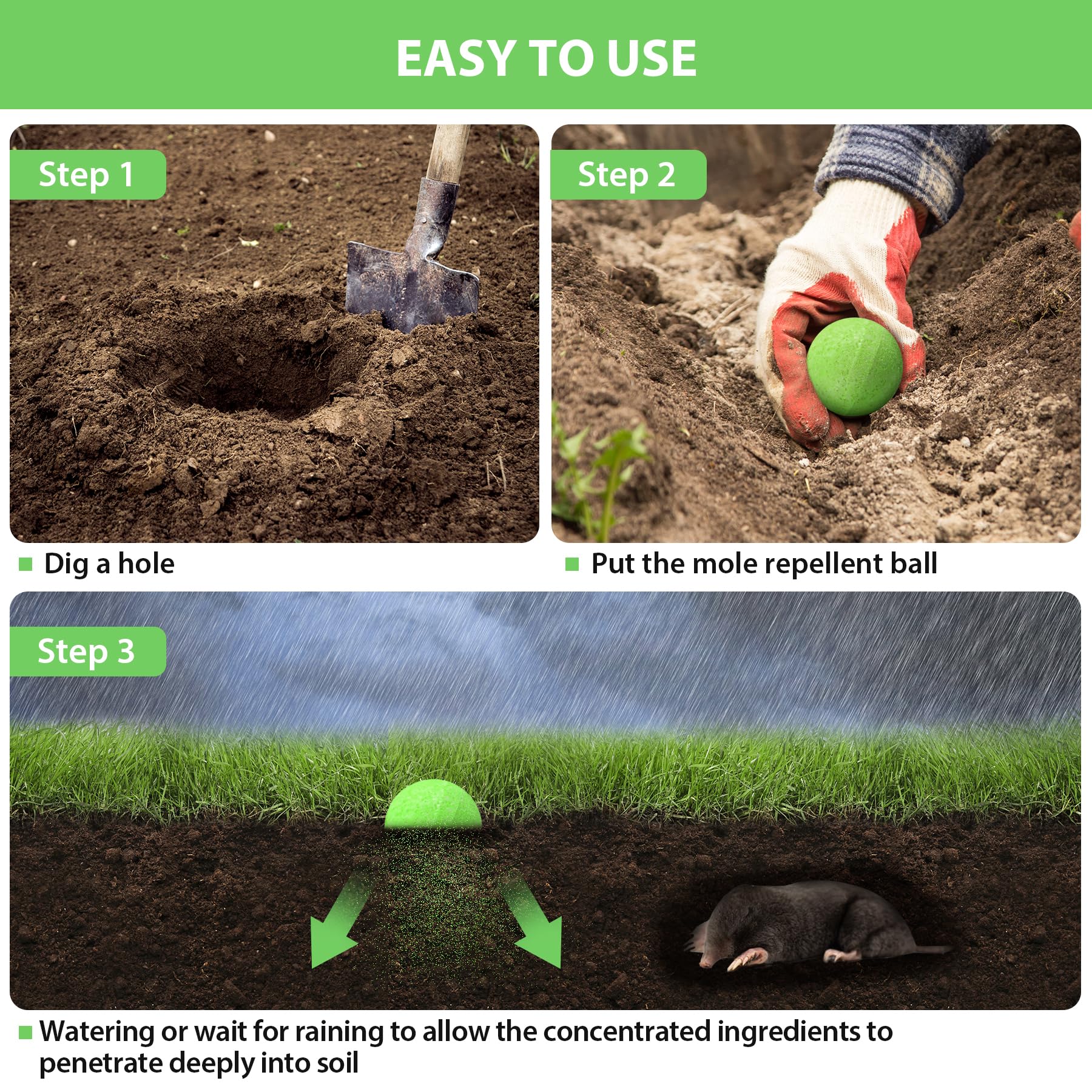 Homsor Mole Repellent for Lawns Castor Oil 10 Packs Gopher Repellent Groundhog Repellent Outdoor Pet Friendly Vole Deterrent Ball to Keep Mole Vole Gopher Groundhog Armadillo Away in Yard Garden