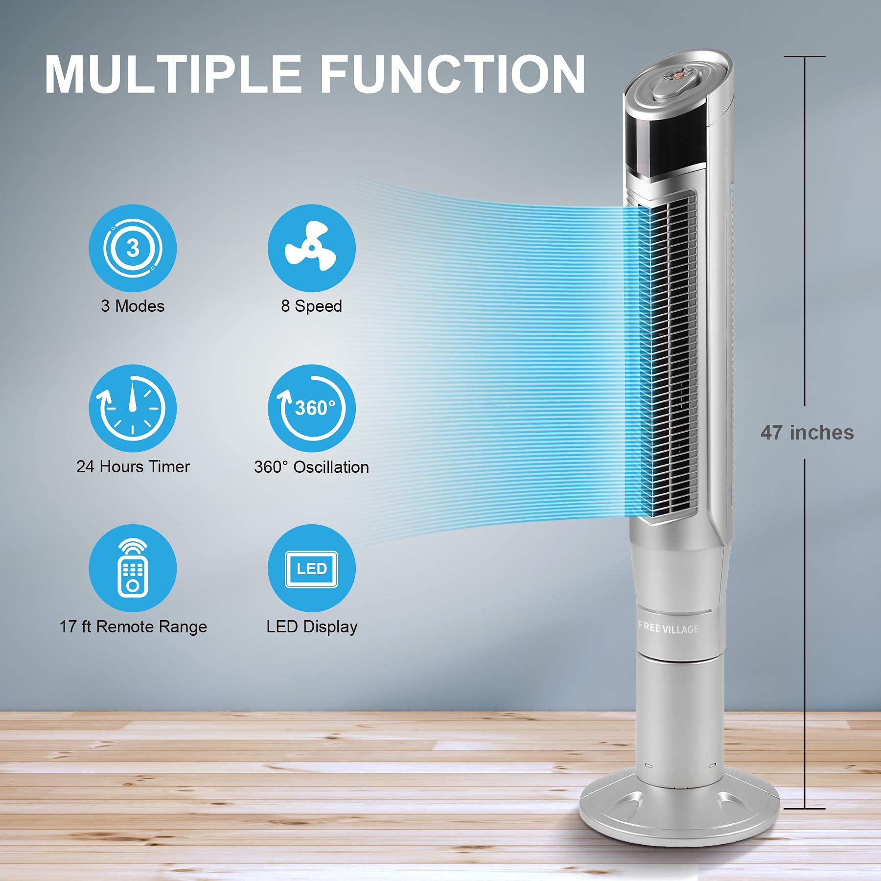 FREE VILLAGE TOWER FAN 5304-SILVER 47"