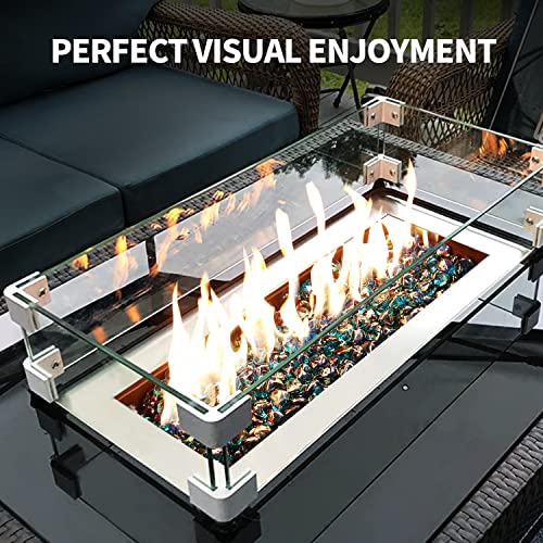Apromise Fire Glass for Fire Pit - 1 inch Fire Pit Glass Diamond | High Luster Firepit Glass Rock | Upgrade Fire Glass for Propane Fire Pit and Gas Fireplace | 20lbs | Caribbean Blue Luster