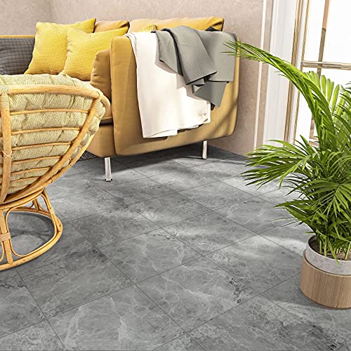 CHICHOME 16-Pack 12x12 Inch Grey Peel and Stick Floor Tile Bathroom Waterproof Marble Vinyl Flooring Tiles Self Adhesive Removable Kitchen Stick Floor Tiles Decorative for Bedroom Basement Floor