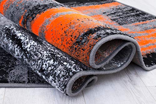 Handcraft Rugs-Orange/Gray/Silver/Black/Abstract Contemporary Modern Brush Design Mixed Colors Area Rug