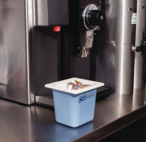 Carlisle FoodService Products CM1104C1402 Coldmaster CoolCheck 6" Deep Sixth-Size Insulated Cold Food Pan, 1.6 Quart, Color Changing, White and Blue