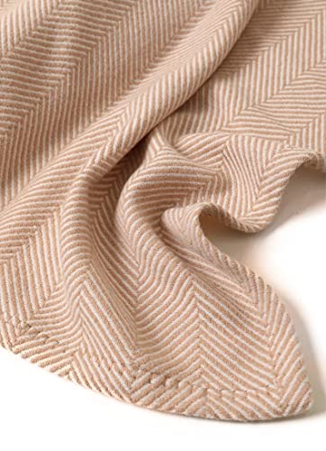 CURATED & COZY 100 Percent Wool Tan and Ivory Soft Herringbone Throw Blanket 53''x69'' (Tan and Ivory), 1HDBKHER003