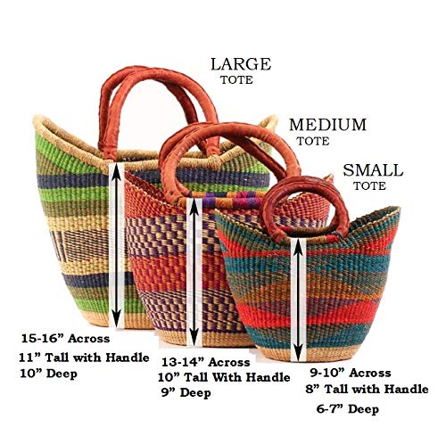 Large Yikene Ghanaian Wing U-Shopper Bolga Basket Fair Trade - 16"-18" Across (Green)