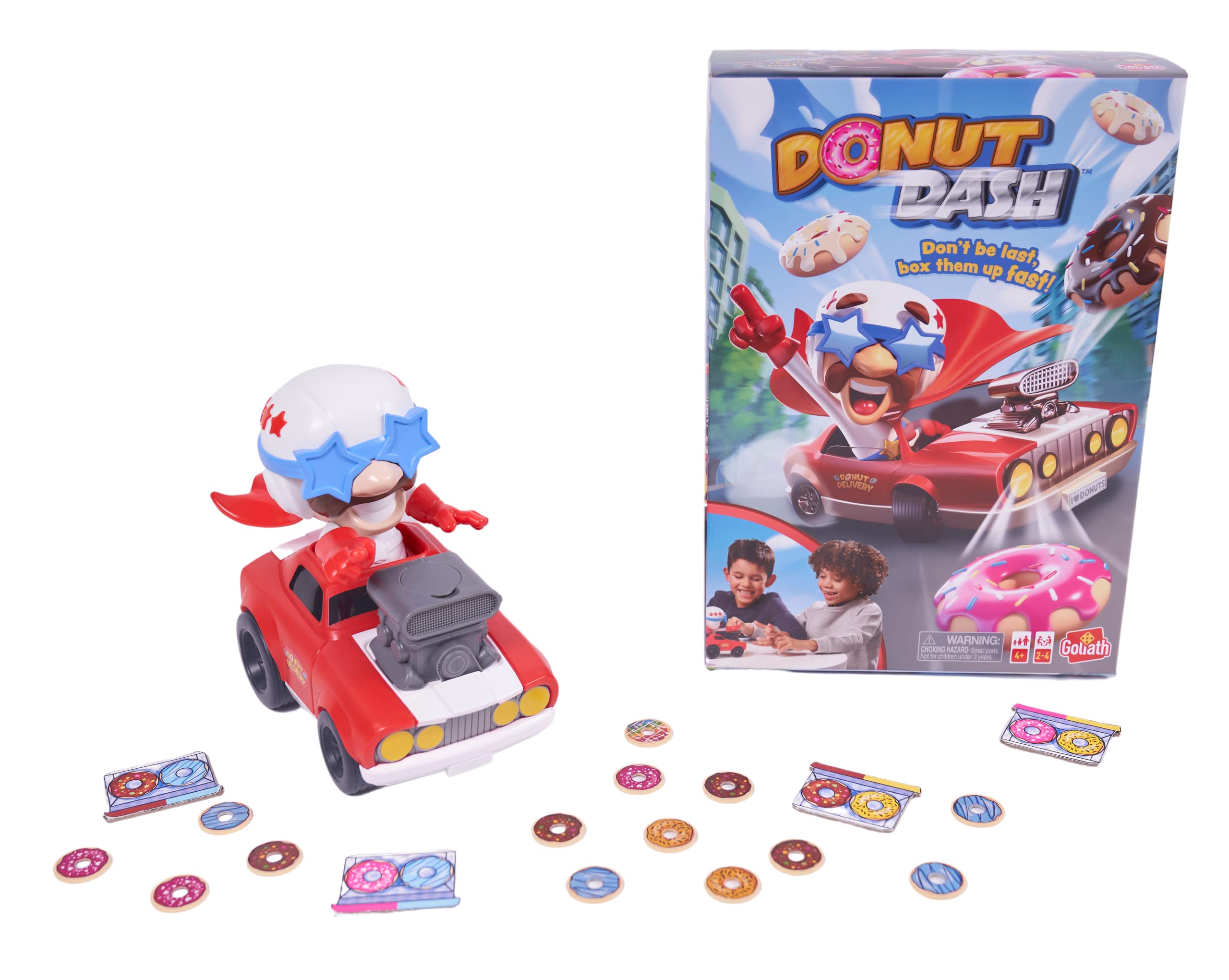 Goliath Donut Dash Game - Race to Pick Up Matching Donuts, Racecar Does Real Donuts On Table Or Hard Floor - Ages 4 and Up, 2-4 Players