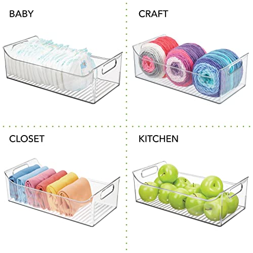 mDesign Portable Nursery Storage Plastic Baby Organizer Storage Caddy Bin w/Handles for Kids/Child Essentials - Holds Diapers, Wipes, Bottles, Baby Food - 16" Long - Ligne Collection - 2 Pack - Clear