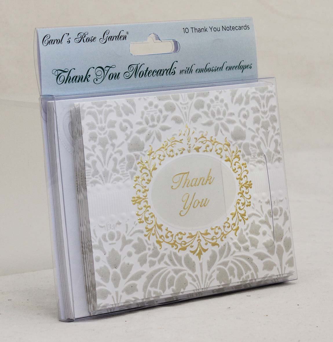 Carol Wilson Fine Arts Inc. - Gold Foil with Glitter- Blank Thank You Boxed Note Cards with Envelopes - 10 count - byt1696