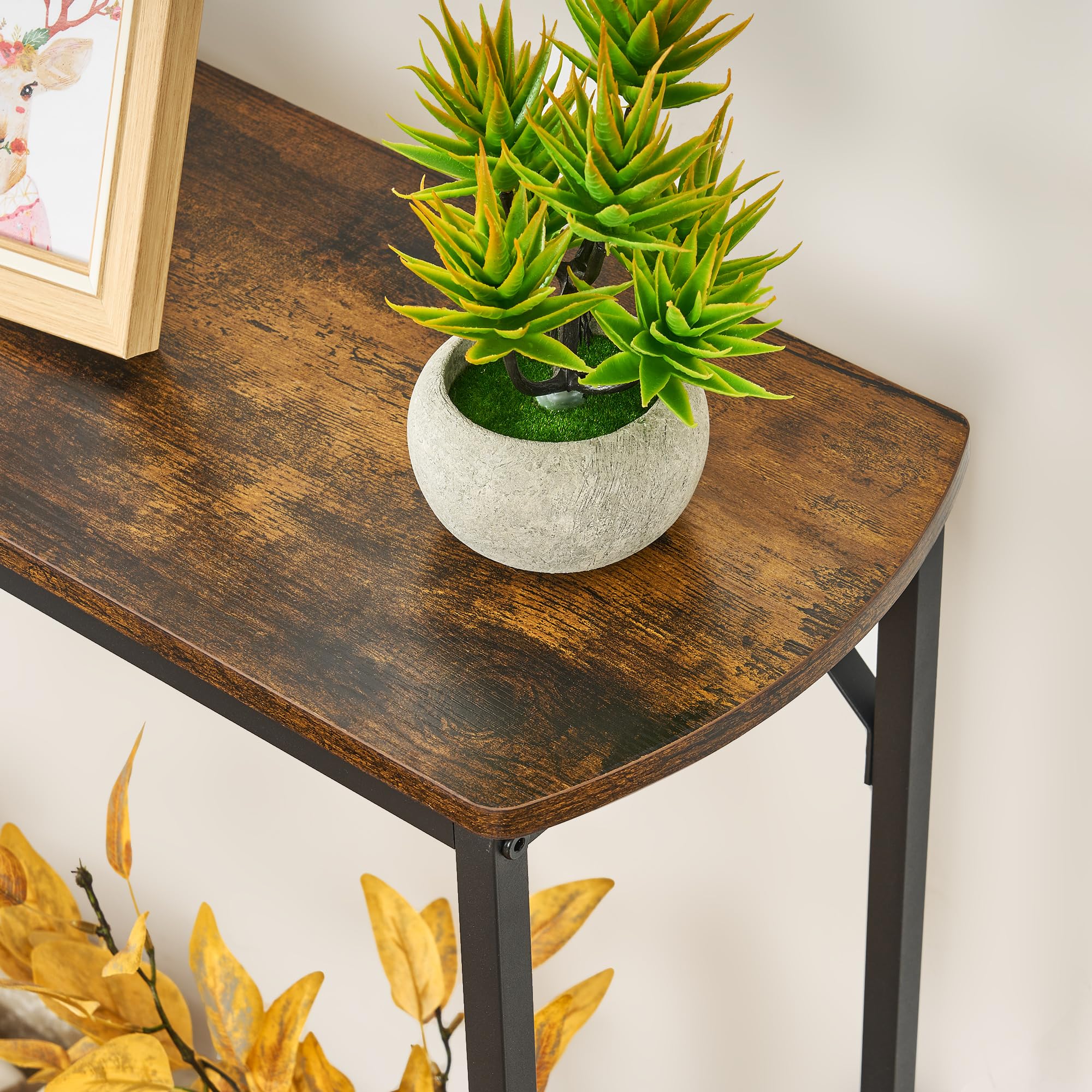 HOMCENES Console Table, Narrow 2-Tier Entryway Table with Storage Shelf, 29.5" Thin Sofa Table, Side Table, Industrial Couch Table, for Hallway, Living Room, Bedroom, Rustic Brown UFG02XG01