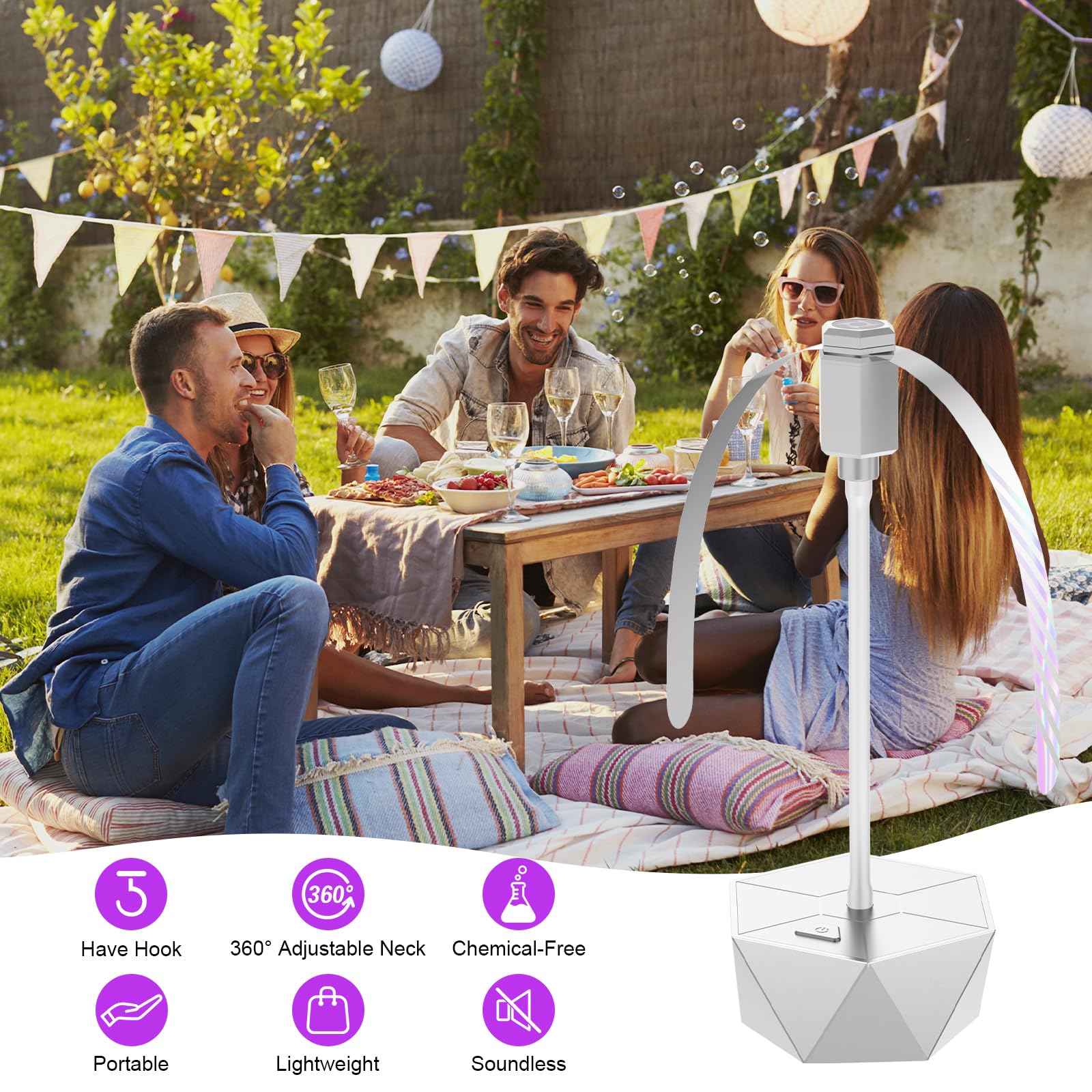 PIMAG Fly Fans for Tables, Fly Repellent Fan Outdoor Indoor Keep Flies Away, Fly Repellent Fans for Tables with Holographic Blades for Picnic, Party, Restaurant, Kitchen, and BBQ, 4 Pack Silver
