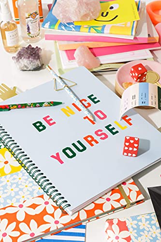 ban.do Rough Draft Blue Large Spiral Notebook with Saying, 11" x 9" with Pockets and 160 College Ruled Pages, Be Nice To Yourself