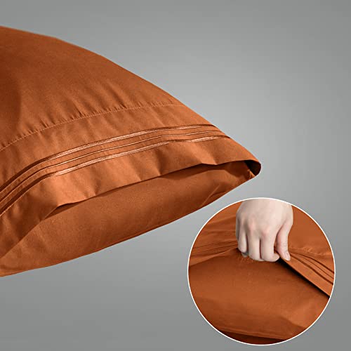 Aormenzy Microfiber Pillow Cases - Standard Size Set of 4-1800 Thread Count Ultra Soft Rust Pillowcases - Wrinkle Resistant Pillow Covers with Envelope Closure - 20" x 26"