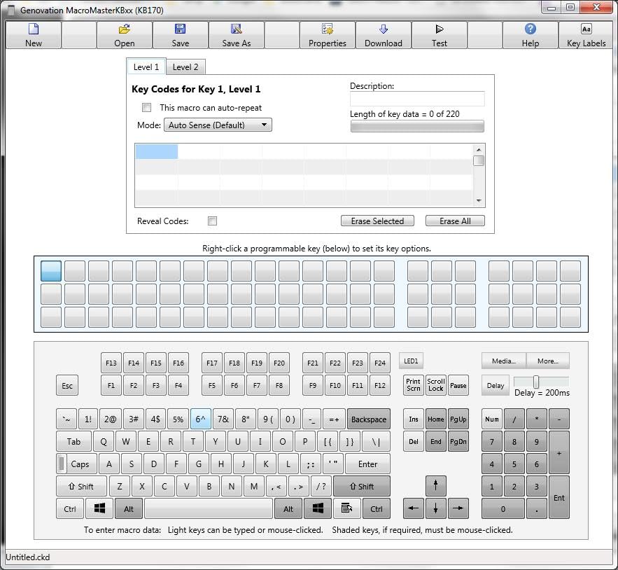 Genovations Wired 66 Keys Keyboard Programmable USB, Keyboard, Black