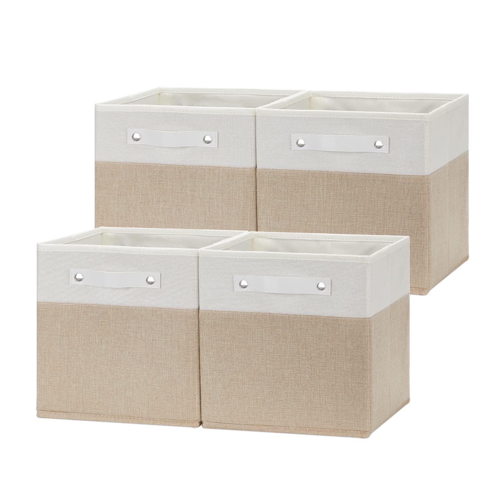 Bidtakay Cubes Baskets for Organizing 11 X 11 X 11 inch Collapsible Fabric Storage Boxes 4 Pack Stackable Beige Cube Storage Organizer Bins For Home Closet Shelves Office Bedroom Nursery Toy Storage
