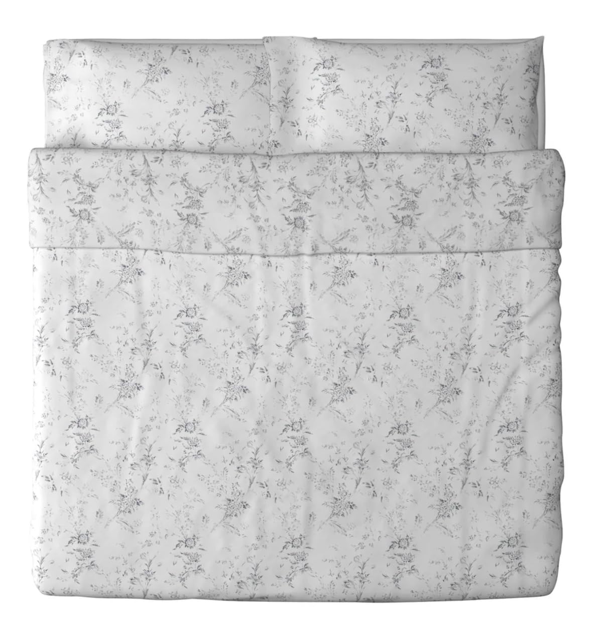 ALVINE KVIST Duvet Cover and Pillowcase, Cotton, Floral, White and Gray, King