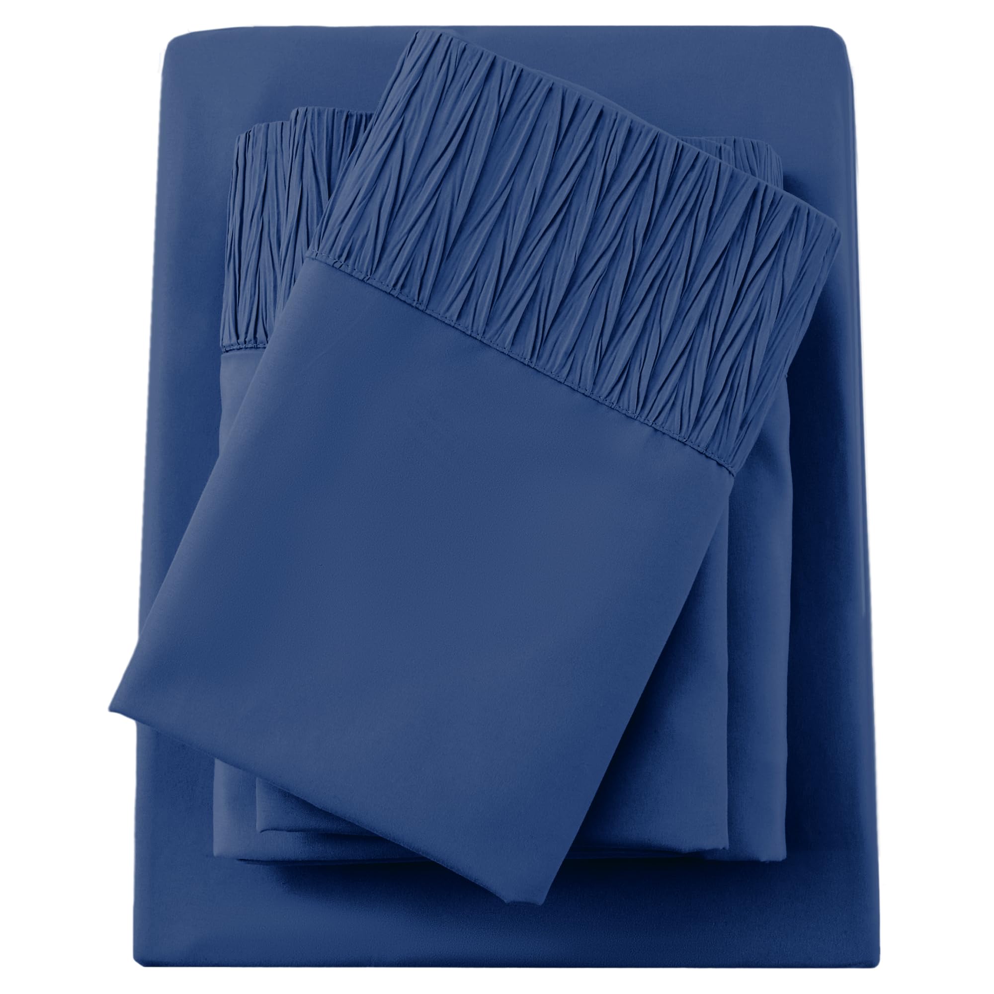 Bedmoon Twin Sheets, Soft Microfiber Cooling Sheets with Corner Straps, Navy Blue Bed Sheet Set with Non-Slip Fitted Sheet