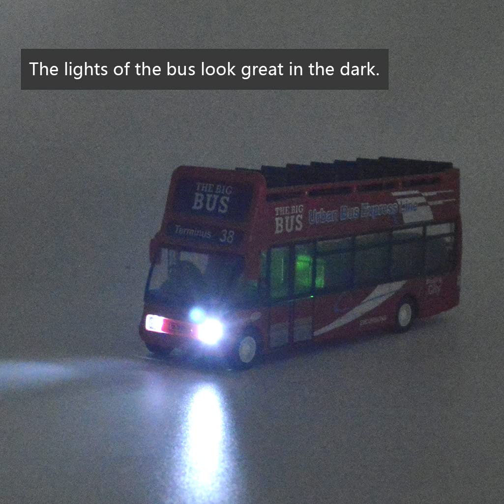 Ailejia City Double Decker Bus Toy Diecast New York City Sightseeing Bus Pull Back Vehicles Mini Model Car Lights and Music (Red)