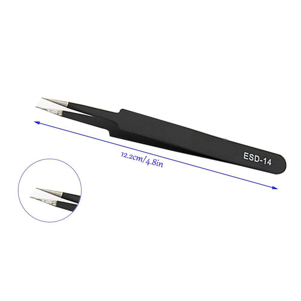 Tovip 4 Pcs ESD Tweezers Set Anti-Static Tweezers Stainless Steel Tweezers for Eyelash Extension,Electronics, Jewelry-making - Straight and Curved Tip Tweezers - Black