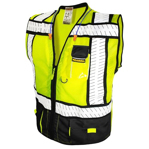 KwikSafety - Charlotte, NC - SPECIALIST Safety Vest [Multi-Use Pockets] Class 2 ANSI OSHA High Visibility Reflective Heavy Duty Solid Mesh HiVis Construction Surveyor Work Men/Black Medium