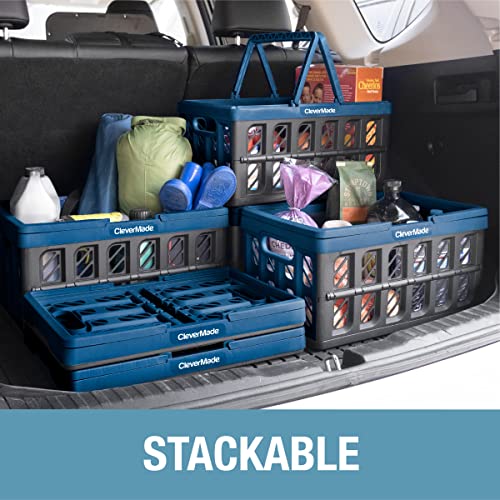 CleverMade Eco 24L Collapsible Reusable Plastic Grocery Shopping Baskets; Small Foldable Storage Crates with Handles, 3 Pack, Stone