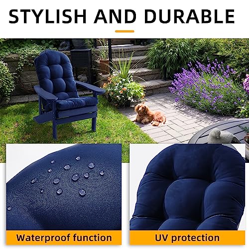 FILUXE Adirondack & Rocking Chair Cushion, High Back Patio Cushions - Waterproof Solid Tufted Pillow, Indoor/Outdoor Pads with Ties, Fade-Resistant & Seasonal All Weather Replacement (Royal Blue, 1)