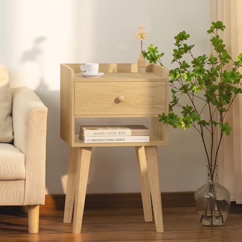 Lerliuo Wood Nightstand Set of 2, Modern Bed Side Table with Drawer, Wood End Table for Small Space, Side Table with Storage, Night Stand for Bedroom/Living Room/Dorm 26.38''H