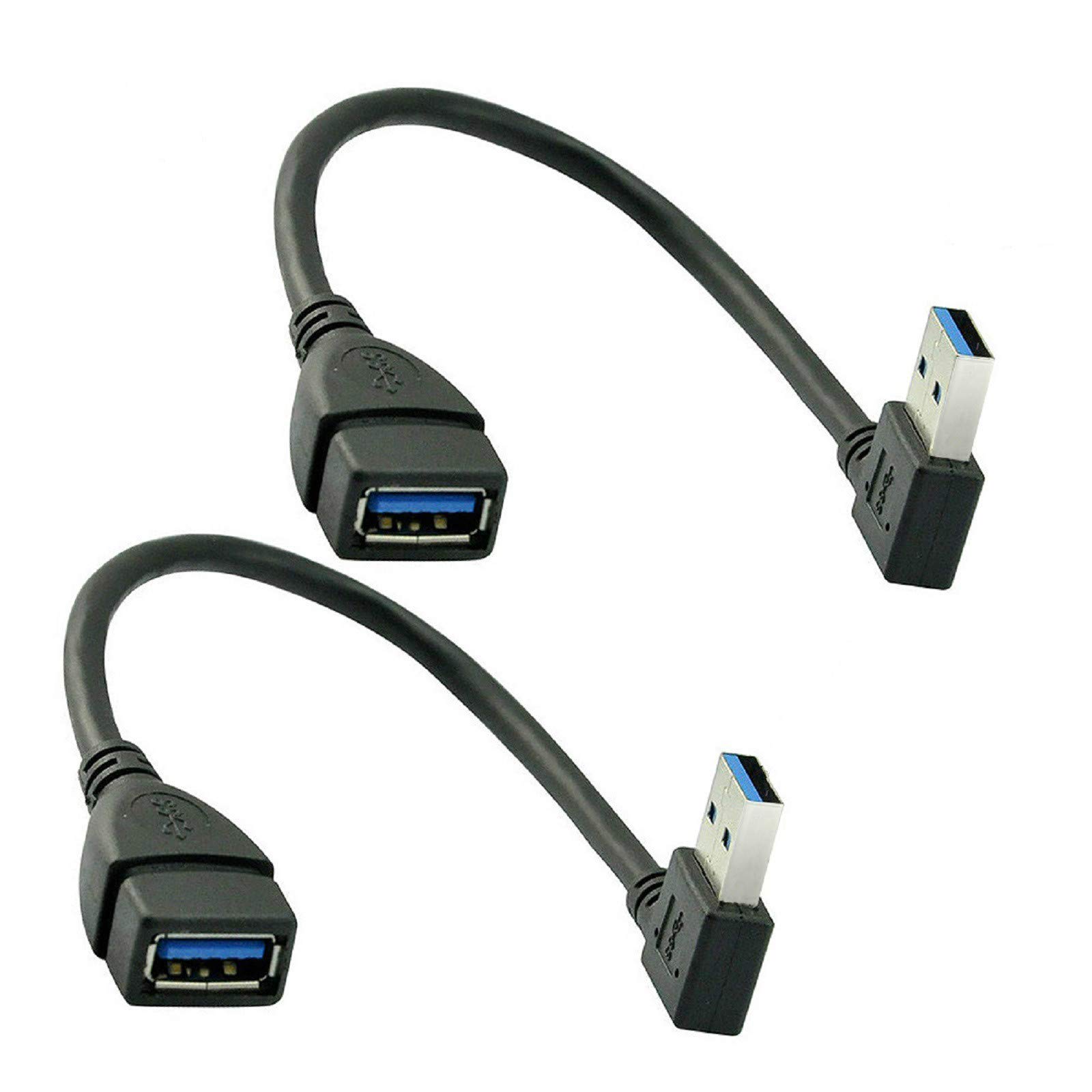 Oxsubor SuperSpeed USB 3.0 Male to Female Extension Data Cable Left Angle 2PCS (20CM,8IN)(Notice:pls Check The Left Angle in Picture)