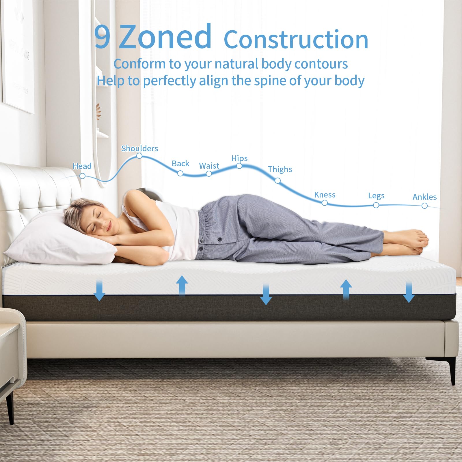 wowttrelax Twin Size Memory Foam Mattress 10 inch, 39''x75'', 2 Layer for More Supportive and Pressure Relief, Medium Firm, Soft Removable Cover Mattress Grey White