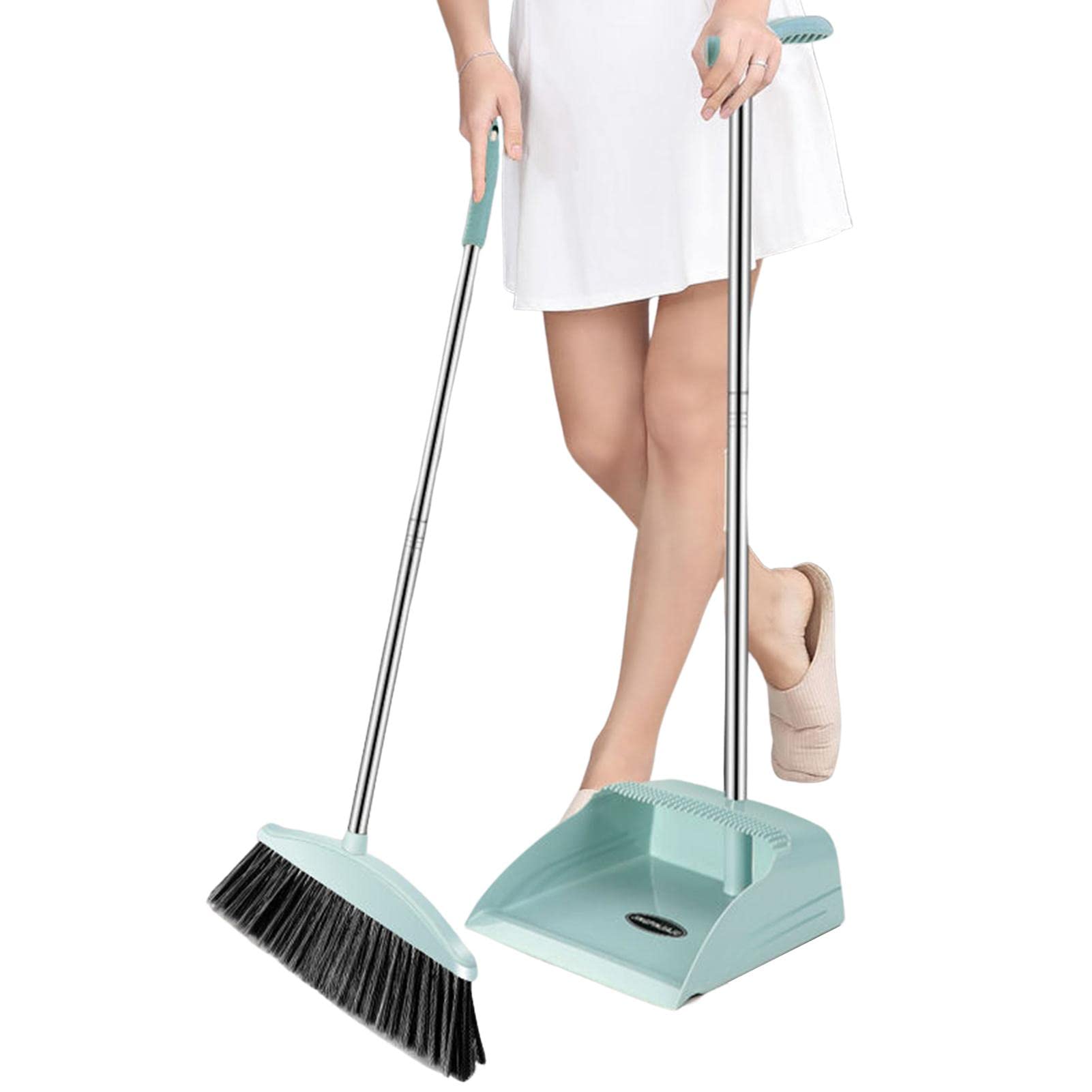 QULSE Broom and Dustpan Set for Home - Dust Pans with Long Handle - Outdoor Indoor for Home Kitchen Room Office,Must Haves for Home (Blue)