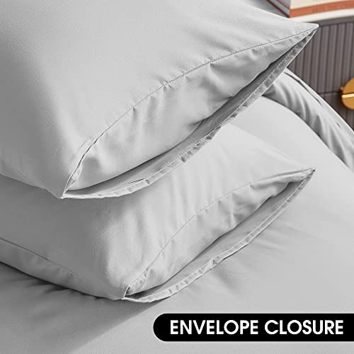 QSTEHEML Queen Comforter Set 7 Pieces, Solid Color Light Grey Queen Bedding Sets, Soft Queen Bed in a Bag with Comforter, Flat Sheet, Fitted Sheet, Pillow Shams and Pillowcases for All Season