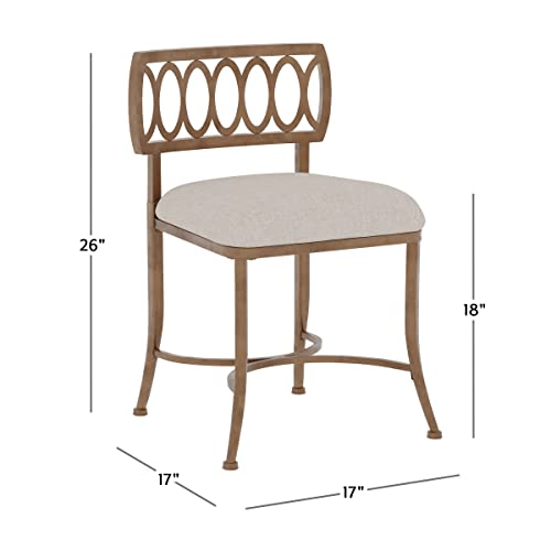 Hillsdale, Canal Street Metal Vanity Stool with Interlocking Oval Back Design for Makeup Room or Bathroom, Golden Bronze