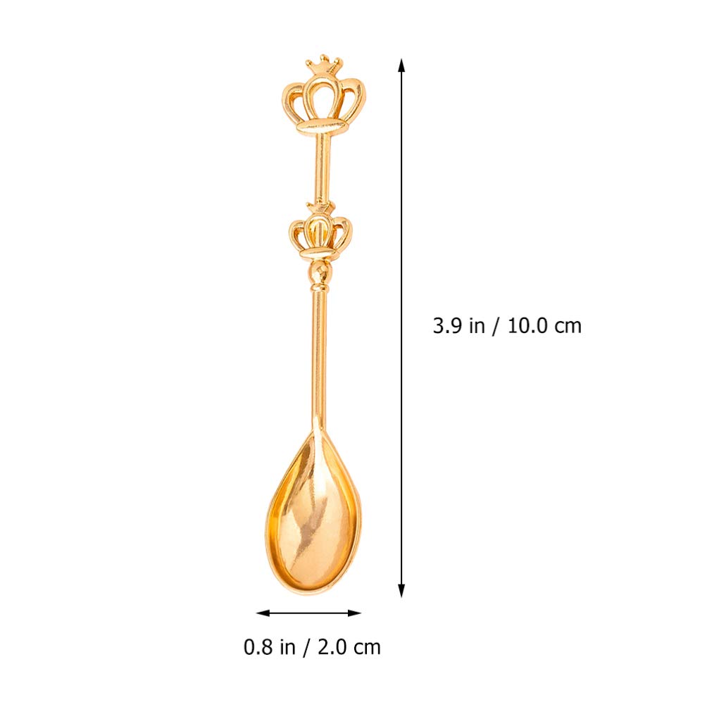 ABOOFAN 8PCS Stainless Steel Golden Coffee Cake Spoon Crown Cake Spoons Small Teaspoon for Ice-Cream, Soup, Salt, Sugar, Tea Stirring