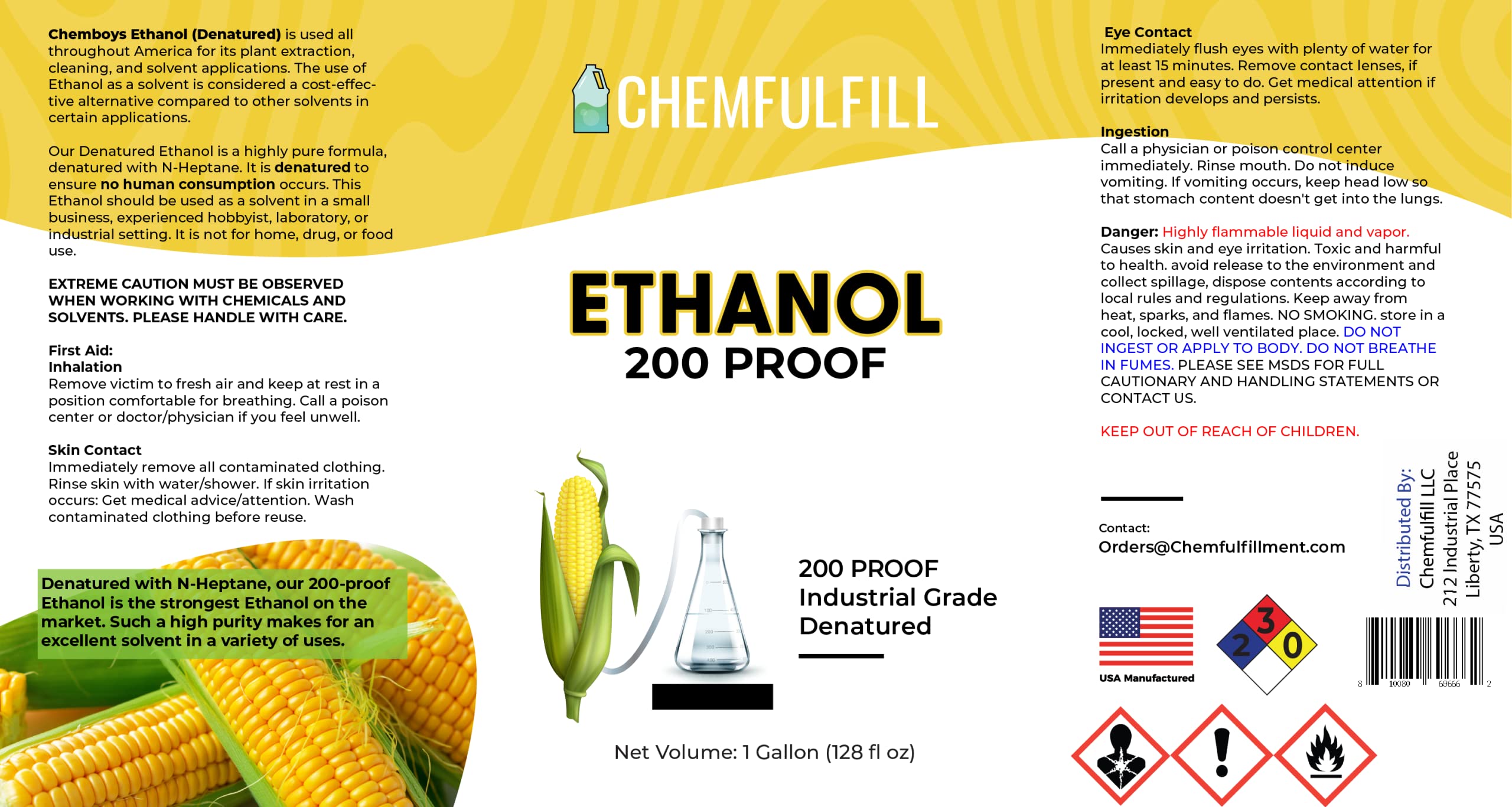 Chemfulfill 200 Proof Ethanol – Ethanol (100% EtOH Denatured) (5-Gallon (640 fl oz))