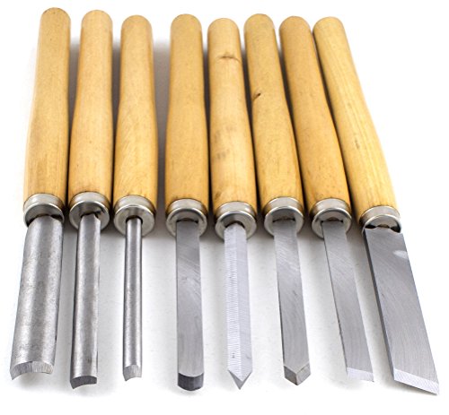 Bastex Professional Quality Wood Turning Chisel 8 pcs Set Included Lathes: 2 Skew 1 Spear Point 1 Parting 1 Round Nose & 3 Gouge Tools for Wood Working Professionals or Hobbyist. Starter Pack Kit