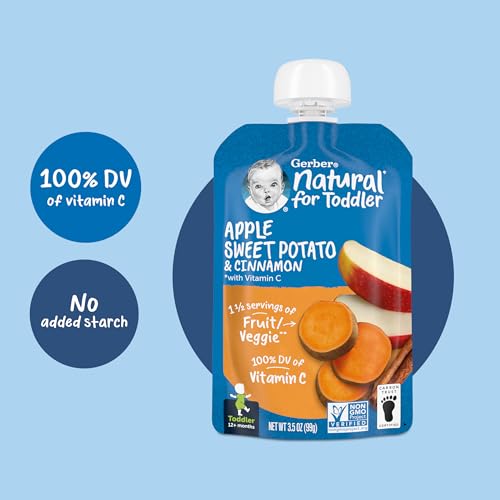 Gerber Baby Food Pouches, Toddler 12+ Months, Apple Sweet Potato, 3.5 Ounce (Pack of 12)