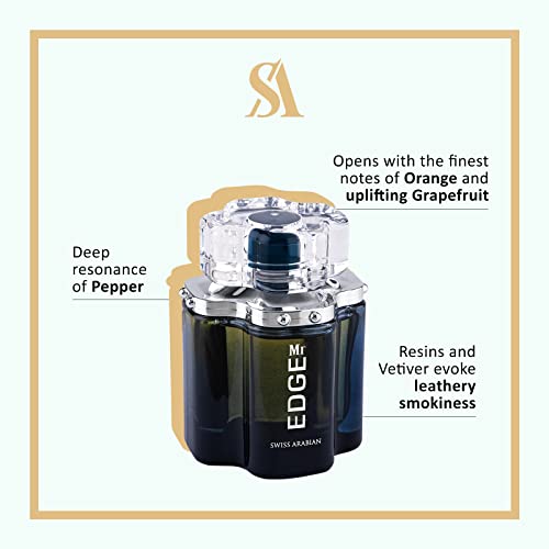 Swiss Arabian Mr EDGE - Luxury Products From Dubai - Long Lasting, Addictive Personal EDP Spray Fragrance - Seductive Signature Aroma - 3.4 Oz