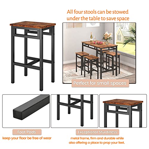 Dining Table Set for 4, CALABASH Kitchen Table and Chairs for 4, 5 Piece Counter Height Dining Sets for Breakfast Nook Restaurant, Apartment, Small Spaces