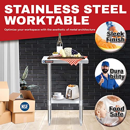 Food Prep Stainless Steel Table - DuraSteel 24 x 12 Inch Commercial Metal Workbench with Adjustable Under Shelf - NSF Certified - For Restaurant, Warehouse, Home, Kitchen, Garage