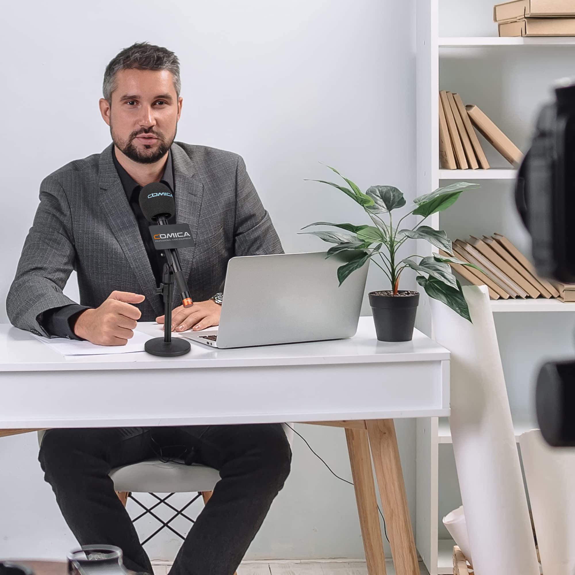 COMICA HR-WM Interview Handheld Adapter for Rode Wireless GO ME/BoomX-D/D Pro/BoomX-U Wireless Lavalier Microphone, Mic Handle for News Report, TV Interview and Video Shooting, etc.(with Windscreen)