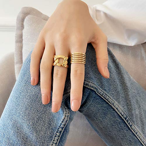 ailov Extra Large Gold Chain Ring for Women Minimal Wide Thick Braided Statement Cigar Index Thumb Band (Gold, 8)
