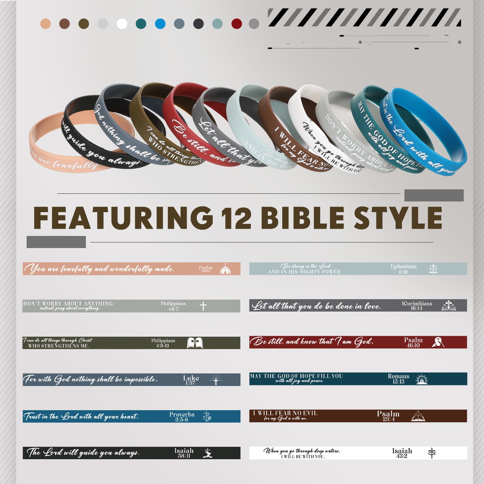Ecation Bible Verses Bracelets Bulk Scripture Silicone Bracelets Inspirational Motivational Quote Rubber Wristbands Christian Bracelets for Women Men Easter Carnival Party Favors(48 Pcs,Classic)
