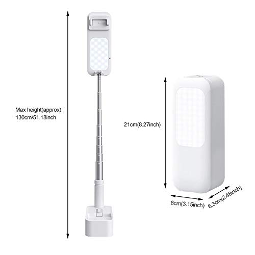 Bibabala Phone Stand for Video Recording Extendable Selfie Stand 360° Rotation with Phone Holder Foldable 7 Brightness LED Light for Live Streaming Photography Reading(White)