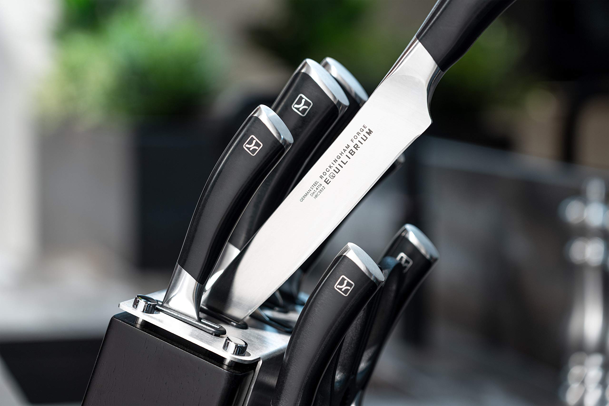 Rockingham Forge 9-Piece Kitchen Knife Block Set, Equilibrium Series - Professional Stainless Steel Chefs Knives Selection