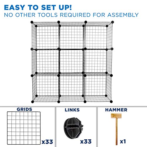 Work-It! Wire Storage Cubes, 9-Cube Metal Grid Organizer | Modular Wire Shelving Units, Stackable Bookcase, DIY Closet Cabinet Organizer for Home, Office, Kids Room | 14" W x 14" H, Black