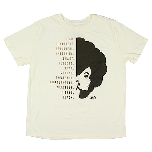 Barbie Juniors I AM...Black Half Words Picture Graphic Print T-Shirt (Small,3/5)