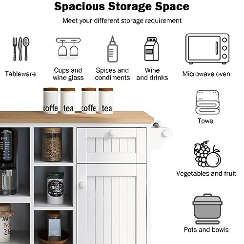APATEN Rolling Kitchen Island Table on Wheels - Multifunctional Storage Cabinet with Drawer, Spice,Towel Rack and Microwave Cabinet - Versatile Kitchen Cart Sideboard(51 inch-White)