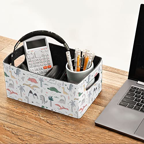 Dinosaurs Palm Trees Storage Basket Felt Storage Bin Collapsible Toy Boxs Foldable Felt Cube Organizer for Kids Bedroom Magazine