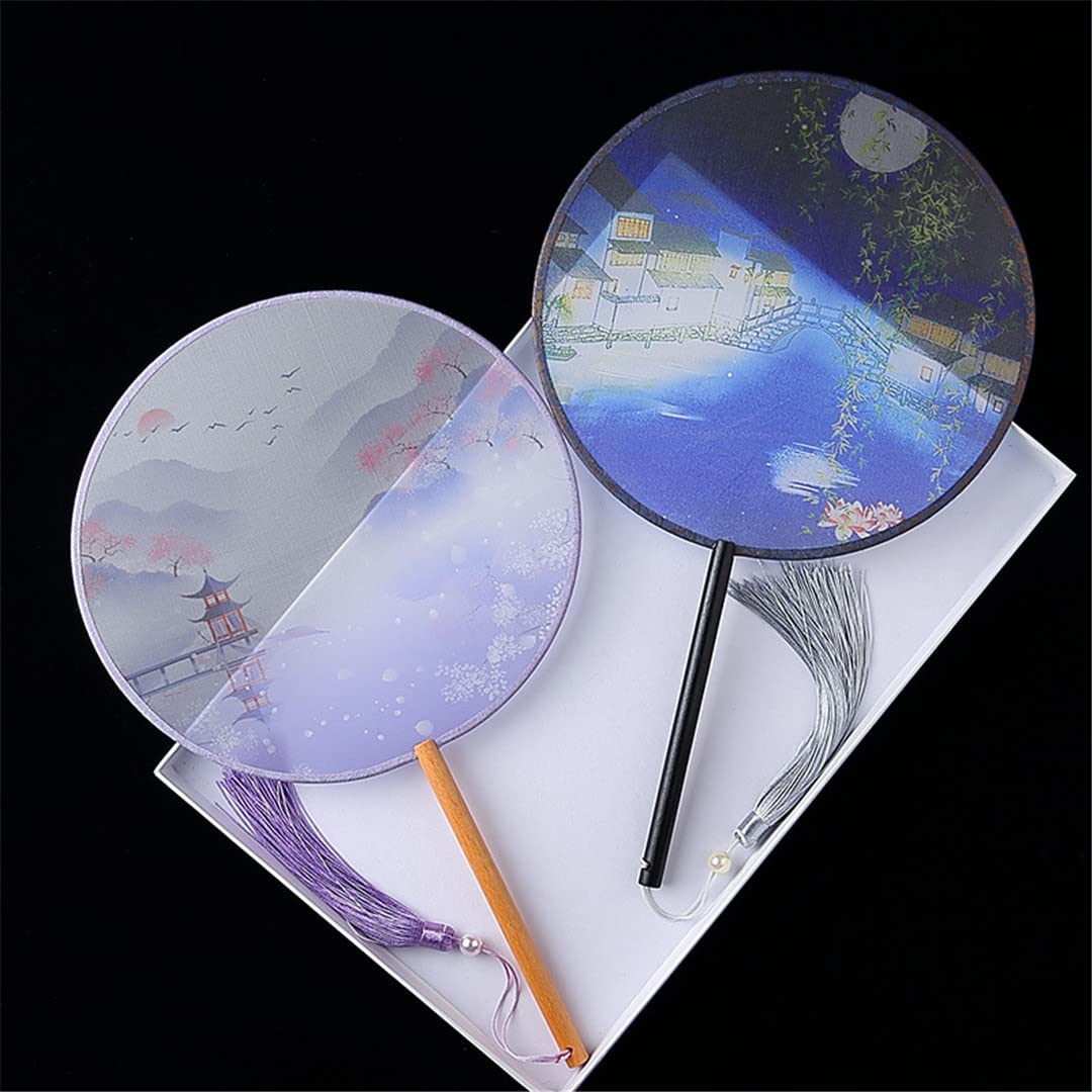 Ancient Fan Group Fan Chinese Style Printing Silk Dance Summer Classical Costume Hanfu Women's Tassel Small Round Fan