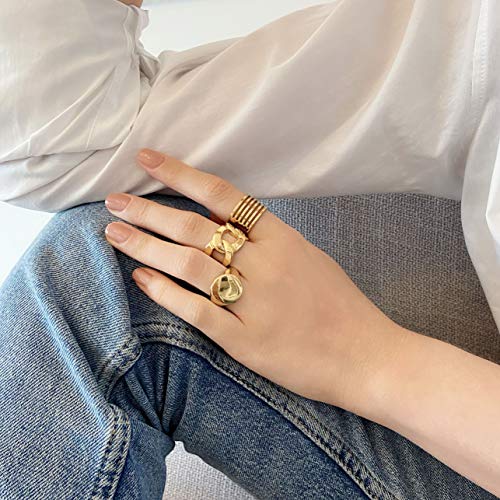 ailov Extra Large Gold Chain Ring for Women Minimal Wide Thick Braided Statement Cigar Index Thumb Band (Gold, 8)
