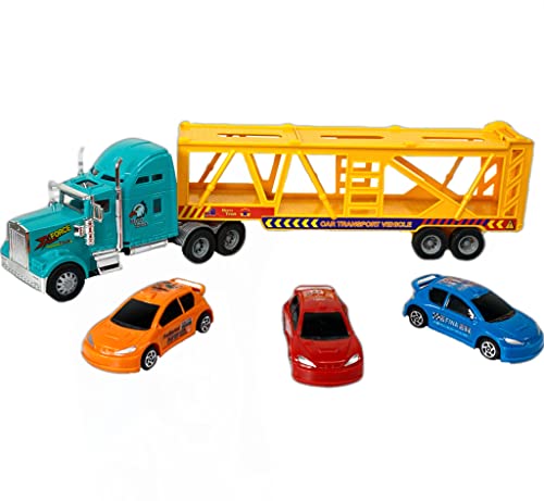 Big Daddy Heavy Duty Tractor Trailer Race Car Carrier Toy Truck with 3 Cars Bundle