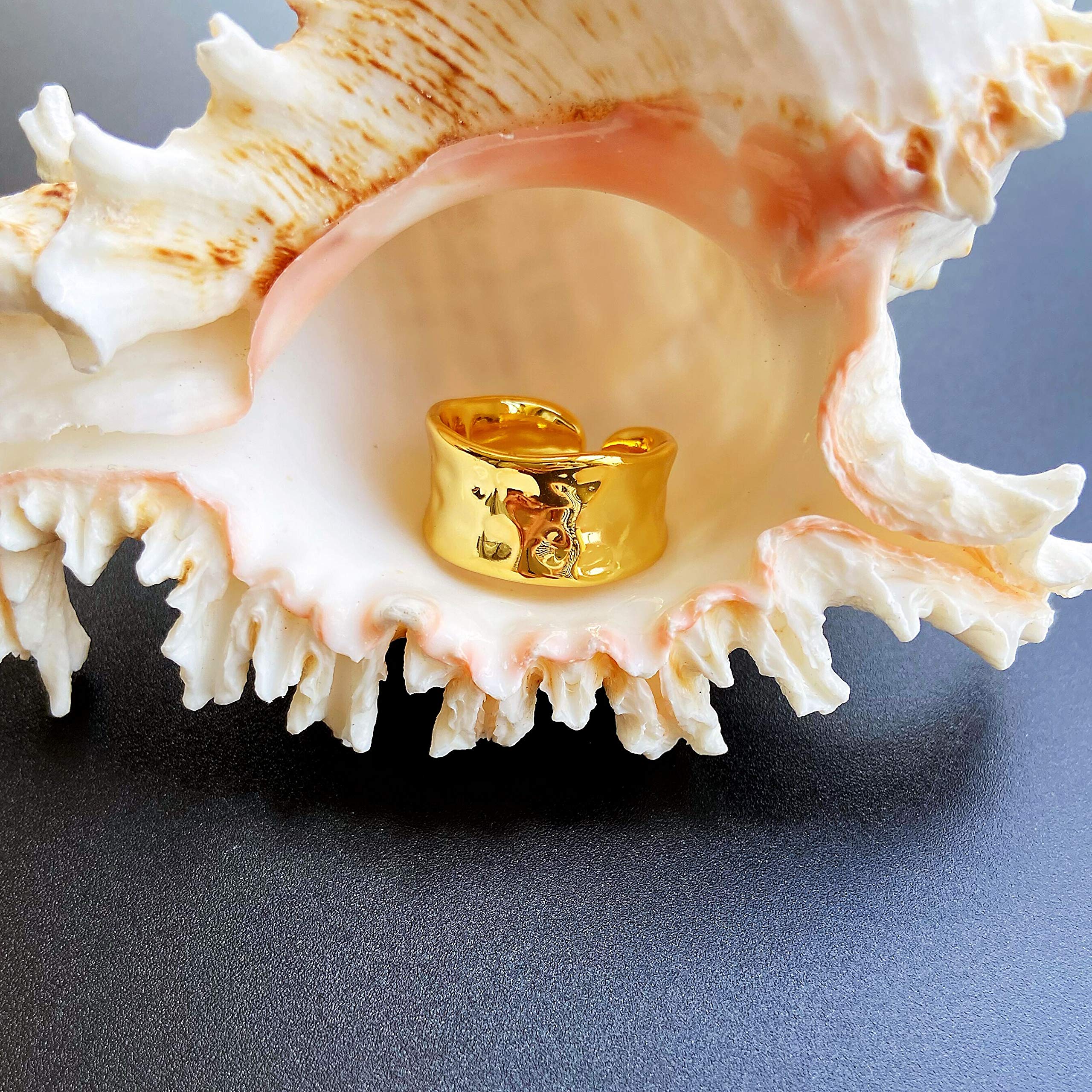 ailov Hammered Wide Band Ring Adjustable Open Tube Armor Cuff Ring Big Gold-plated Textured Brass Jewelry